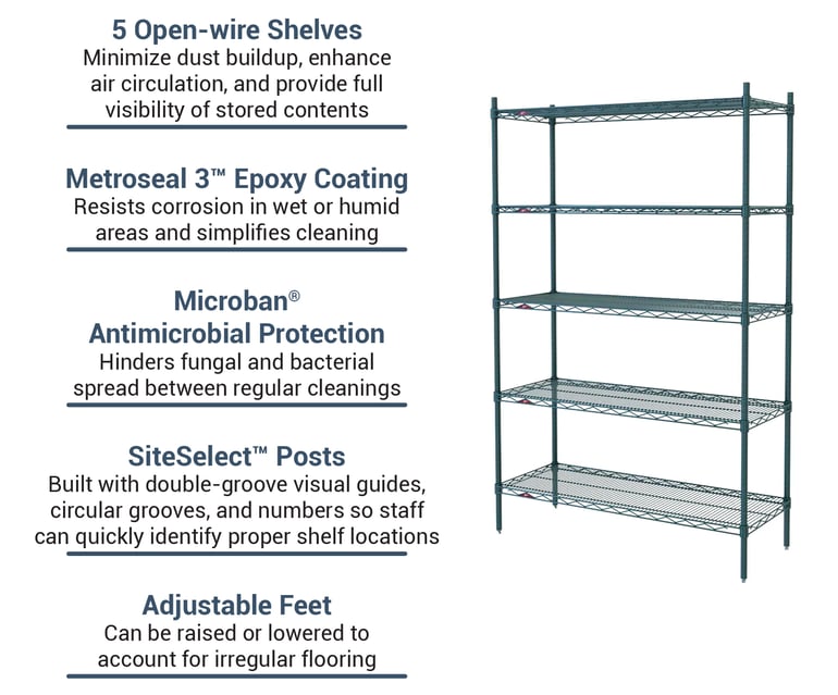 Metro 5N447K3 42" NSF 5-Tier Epoxy Coated Wire Shelf Kit - Super Erecta ...