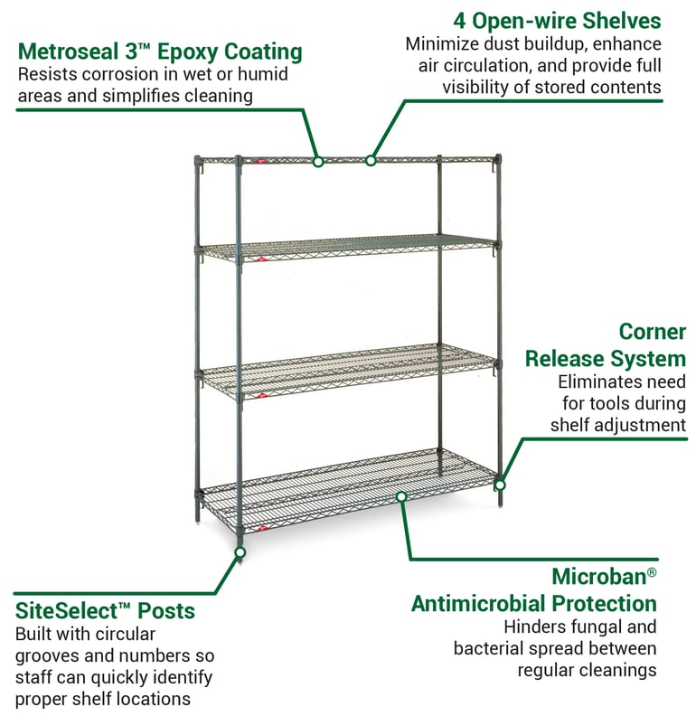 Metro A566K3 60" NSF 4-Tier Epoxy Coated Wire Shelf Kit - Super ...