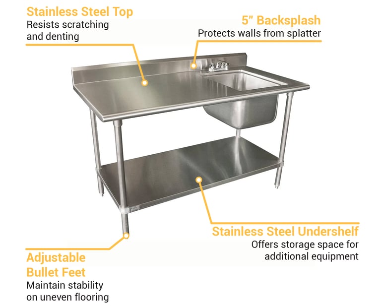 Advance Tabco KMS-11B-305R 60" Work Table - Right Sink, 5" Backsplash ...