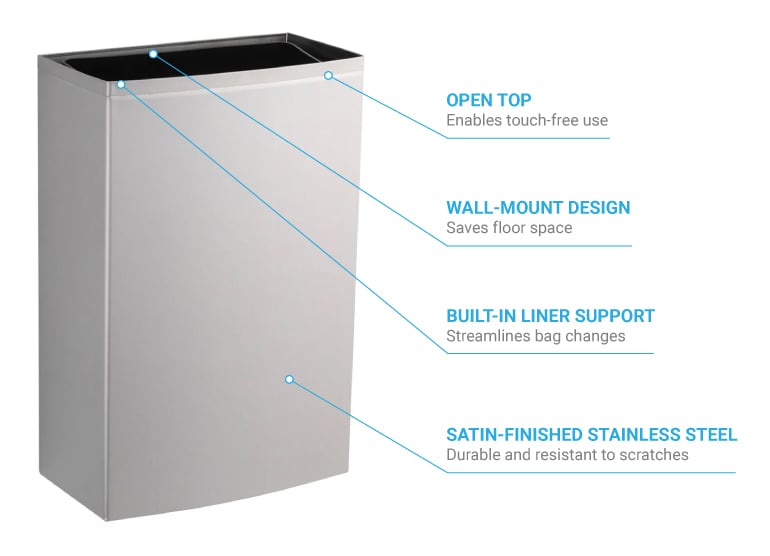 Bobrick B-277 12 3/4 gal SurfaceMounted Waste Receptacle, Stainless