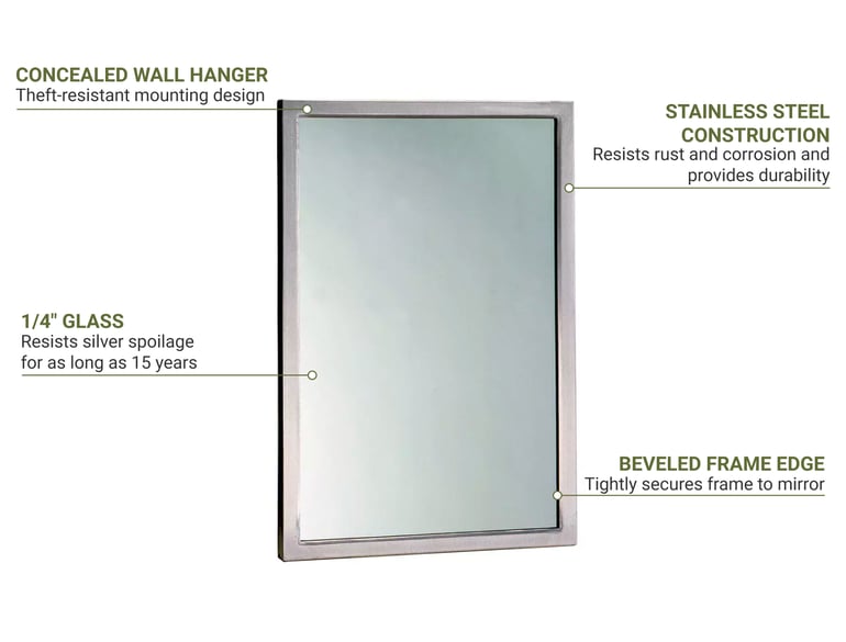 Bobrick B-2902460 B-290 Series Welded Frame Glass Mirror, 24" X 60"
