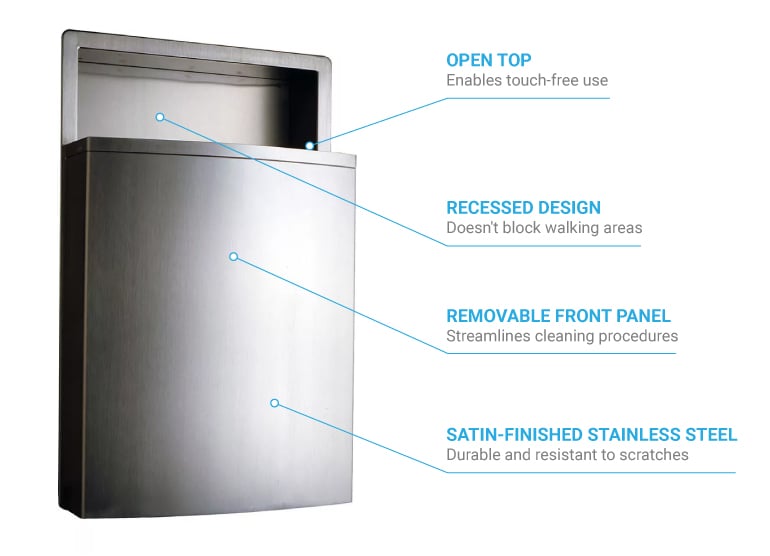 Bobrick B43644 12 4/5 Gallon Recessed Bathroom Trash Can