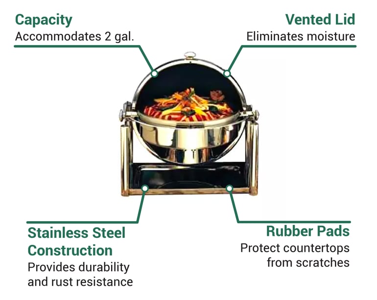 Bon Chef 11001D 8 qt Round Chafer w/Roll-top Lid & Chafing Fuel Heat