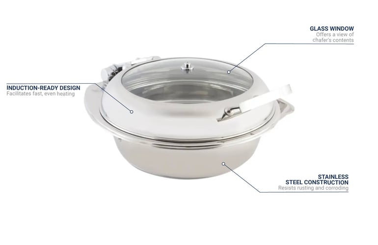 Bon Chef 20300 Round Chafer w/ Hinged Lid & Induction Heat