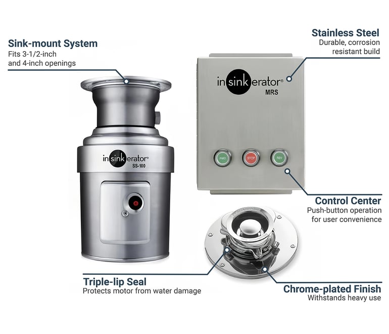 InSinkErator SS-100-5-MRS Complete Disposer Pkg, Sink Mount, 1 HP, 208v/1ph