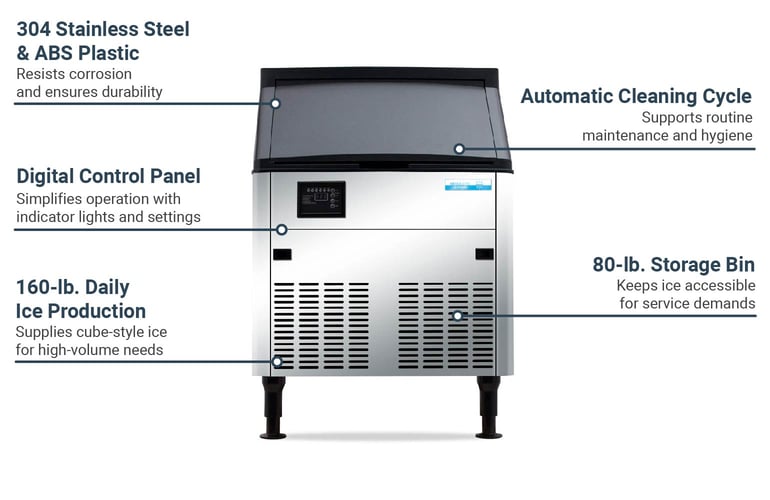 Eurodib ICB16080 26"W Resolute Undercounter Ice Machine - 160 lbs/day ...