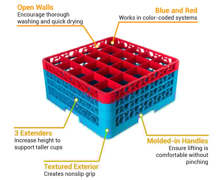 Carlisle OptiClean™ Glass Rack w/ (25) Compartments - (3) Extenders ...