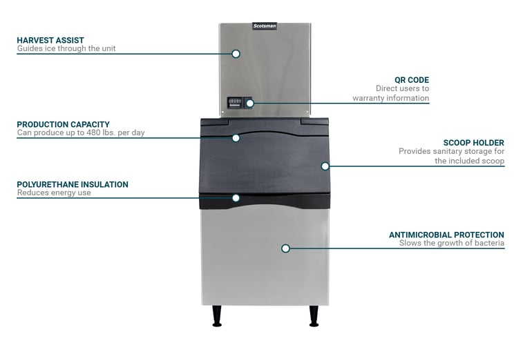 Scotsman MC0522SW-1/B530S/KBT27 480 lb Prodigy ELITE® Half Cube Ice ...