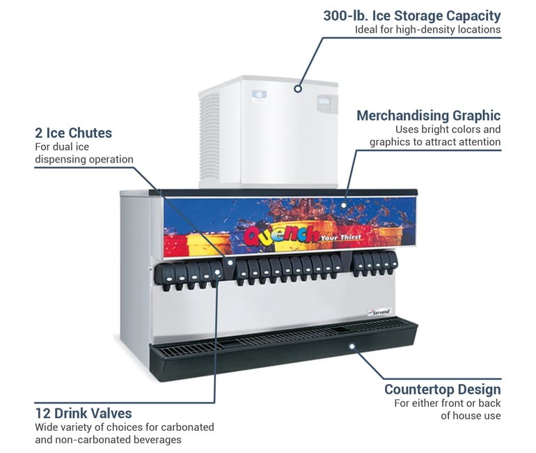 Multiplex Countertop Ice & Soft Drink Dispenser w/ 20 Valves - 400 lb ...