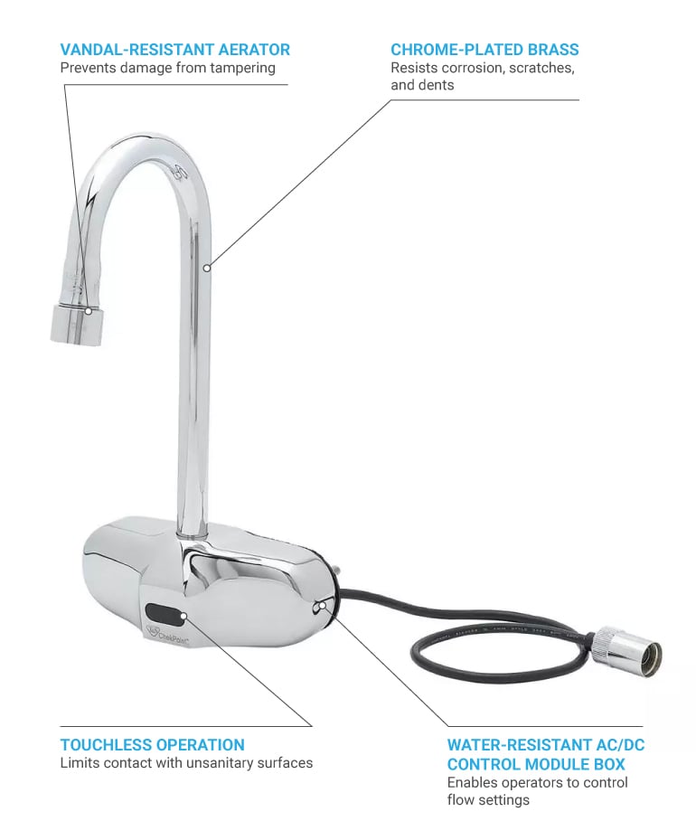 T&S EC-3105-TMV Wall Mount Electronic Faucet - 4" Centers, Gooseneck ...