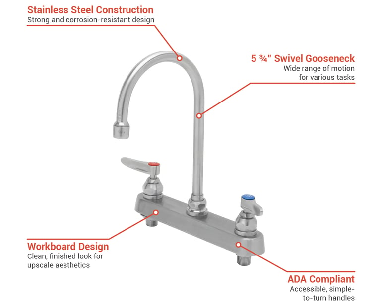 T&S S-1142 Deck Mount Faucet - 6" Swivel Gooseneck Spout, 8" Centers