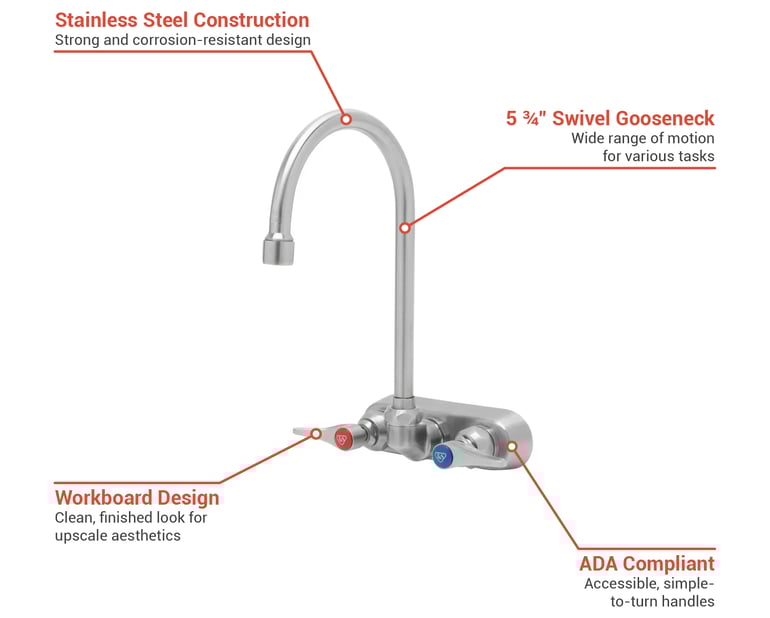 T&S S-1146 Splash Mount Faucet - 6" Swivel Gooseneck Spout, 8" Centers