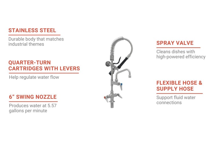 T&S SMPM-2DLN-06 24 13/16"H Deck Mount Pre Rinse Faucet - 1.07 GPM ...