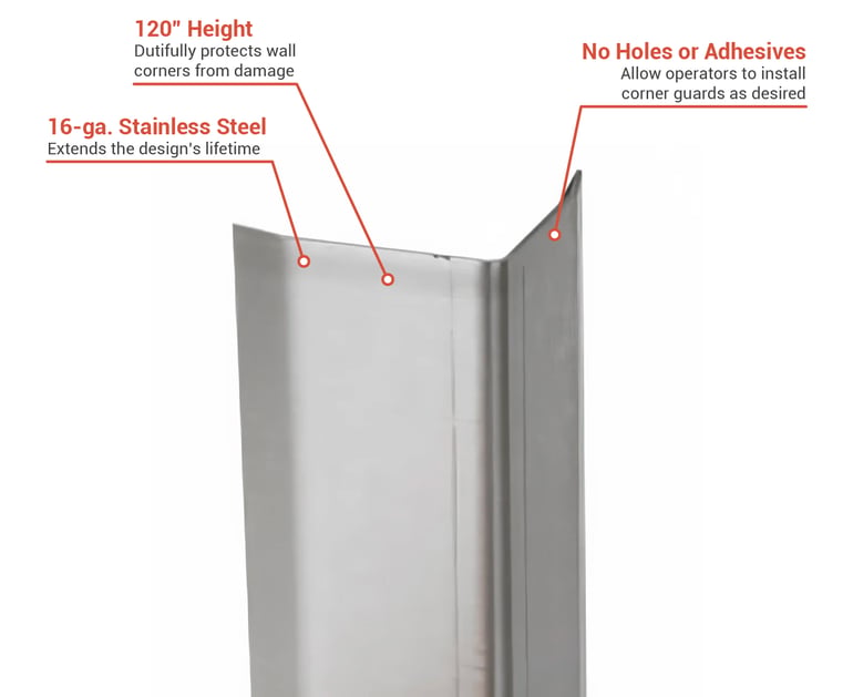 Splash Outside Corner Guards - 2 x 2 x 120", Stainless Steel (CG-1202-OUT)