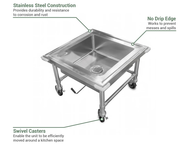 Splash Mobile Mop Sink w/ 20"D Bowl, Stainless Steel (M-SS-208)