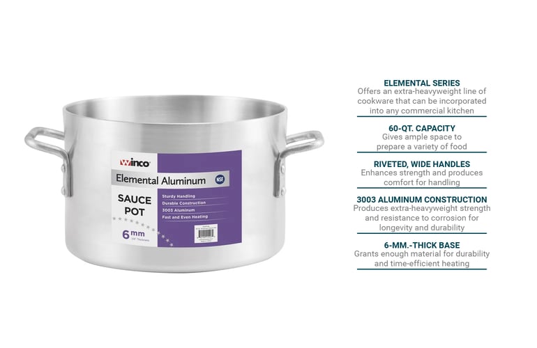 Winco ASHP-60 60 qt Aluminum Sauce Pot