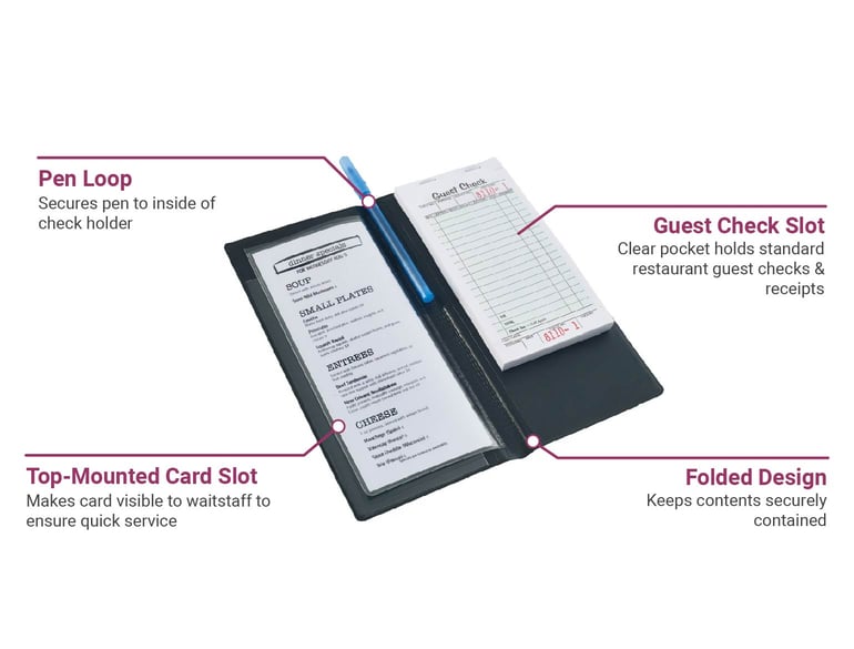 Winco CHK-3K Server Book w/ Clear Sleeve - 9 1/4" x 4 1/2", Plastic, Black