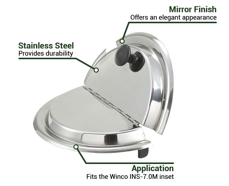Winco INSH-7 Hinged Inset Cover for 7 qt - Stainless Steel