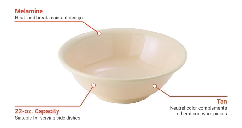 Winco MMB-22 22 oz Round Melamine Bowl - Tan