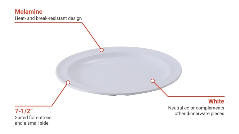 Winco MMPR-7W 7" Round Melamine Dinner Plate, White