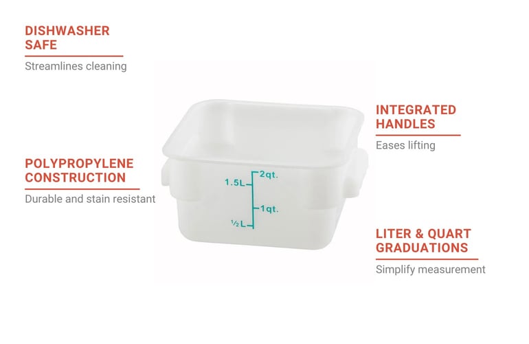 Winco PESC-2 2 qt Square Food Storage Container, Polypropylene, White