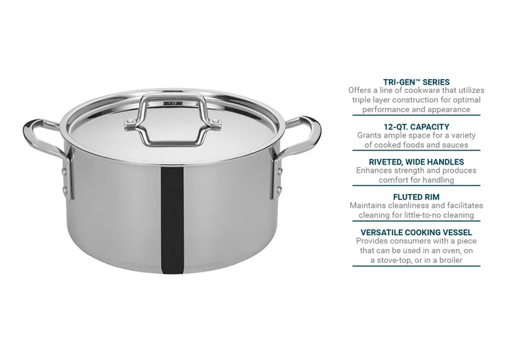 Winco TGSP-12 12 qt Stainless Steel Stock Pot w/ Cover - Induction Ready