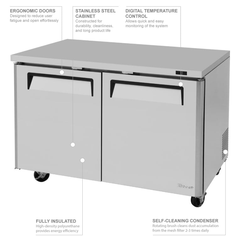 Turbo Air MUF-48-N 48 1/4" W Undercounter Freezer w/ (2) Section & (2 ...