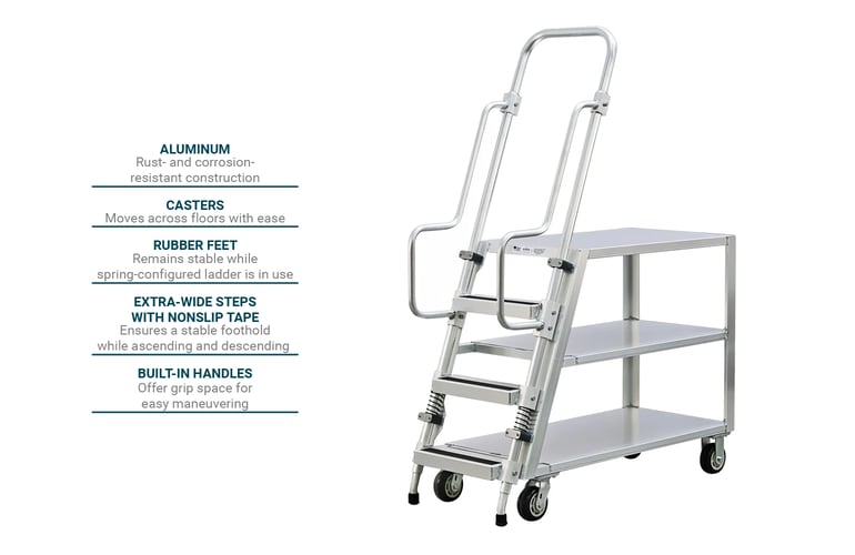 New Age 3-Step Ladder Cart w/ (3) Shelves - Aluminum Alloy (99555)