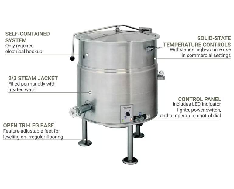 Cleveland KEL100 100 gal Steam Kettle - Stationary, 2/3 Jacket, 208v/3ph