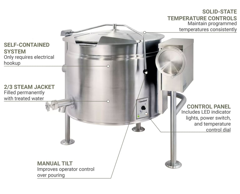 Cleveland KEL40T 40 gal Steam Kettle - Manual Tilt, 2/3 Jacket, 240v/3ph