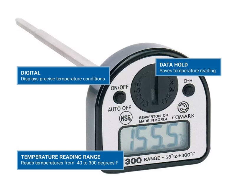 Comark DT300 Digital Pocket Thermometer w/ 5" Stem, -58 to 300 Degrees F