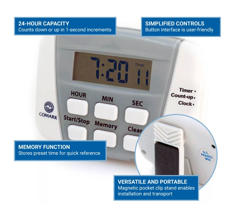 Comark UTL882 Digital Timer w/ 24 Countdown & Count Up Capacity, Battery