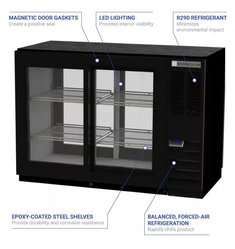 Beverage-Air BB48HC-GS-PT-S 48" Bar Refrigerator - 4 Sliding Glass ...