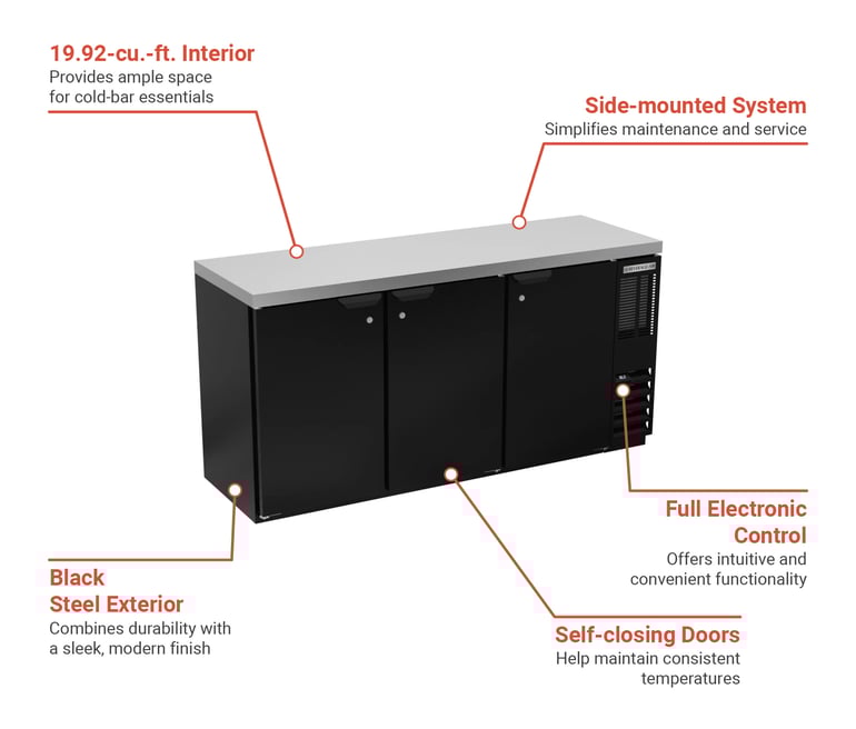 Beverage-Air BBN72HC-B 72" Bar Refrigerator - 3 Swinging Solid Doors ...