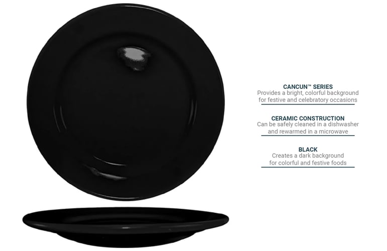 ITI 10 1/4" Round Cancun™ Plate - Ceramic, Black (CA-16-B)