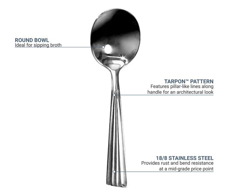 ITI 6 1/8" Bouillon Spoon with 18/8 Stainless Grade, Tarpon Pattern (TA-113)