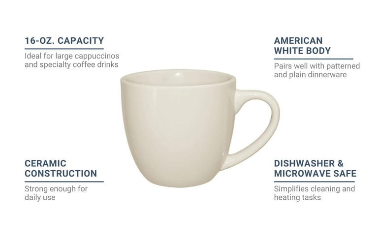 ITI 16 oz Roma™ Cappuccino Cup - Ceramic, American White (RO-58)