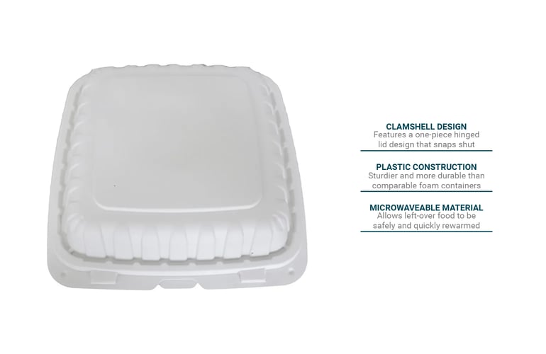 ITI Square 3-Compartment Hinged Container 9"x 9" x 3" - Plastic, White ...