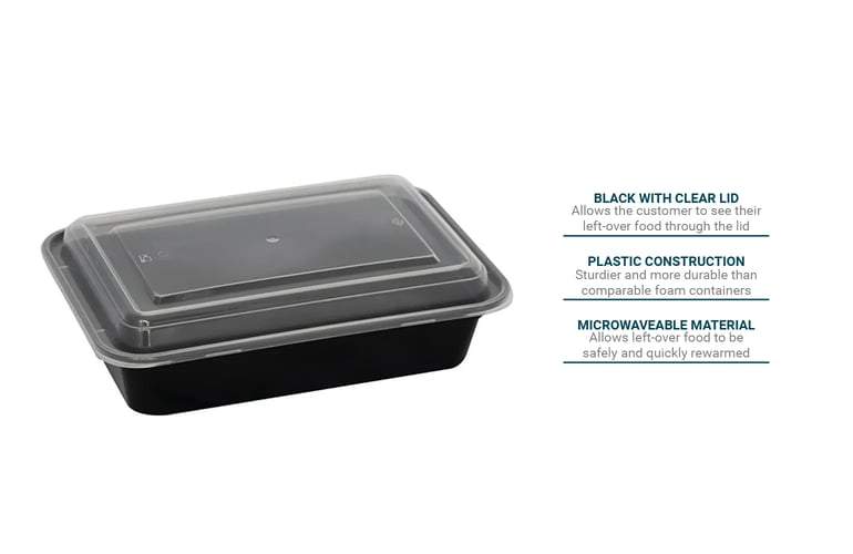 ITI 16 oz Rectangular Container w / Lid - Plastic, Black (TG-PP-16)