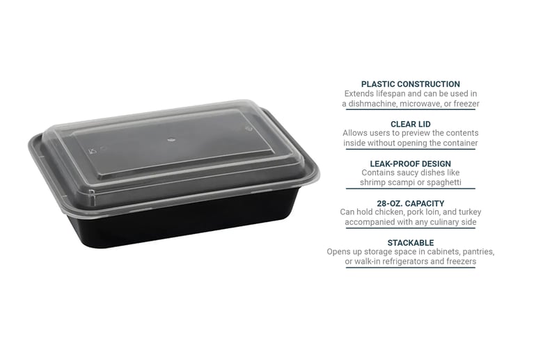 ITI 28 oz Rectangular Container w/ Lid - Plastic, Black (TG-PP-28)