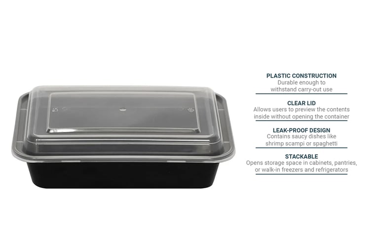 ITI 38 oz Rectangular To Go Container w /Lid - Plastic, Black (TG-PP-38)