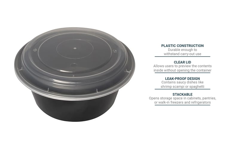 ITI 48 oz Round To Go Container w/ Lid - Plastic, Black (TG-PP-48-R)