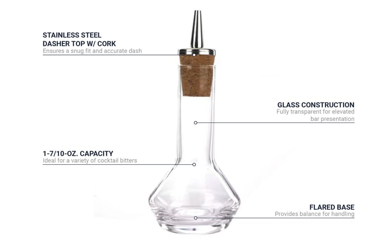 Barfly 1 7/10 oz Bitters Bottle w/ Stainless/Cork Dasher (M37070)