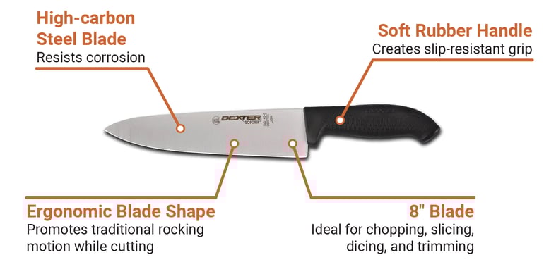 Dexter Russell SG145-8B-PCP 8" Chef's Knife w/ Soft Black Rubber Handle ...