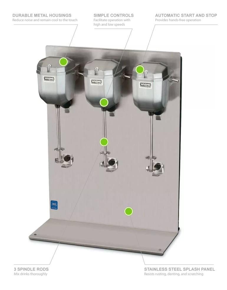 Waring DMC201DCA Counter-Mounted Heavy Duty Commercial Drink Mixer w/ 2 ...