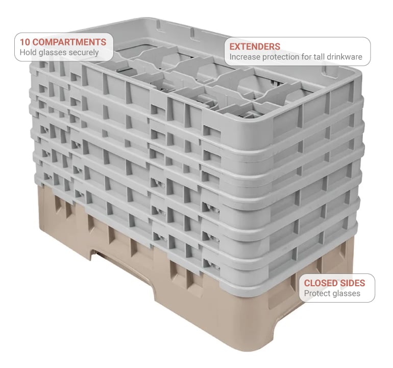 Cambro 10HS1114184 Camrack Glass Rack - (6)Extenders, 10 Compartments ...