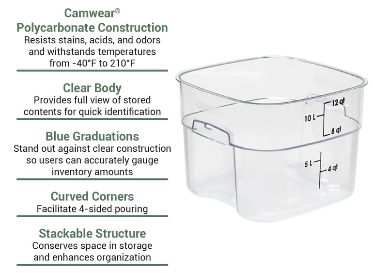 Cambro 12SFSPROCW135 12 qt FreshPro Square Food Storage Cambro 12SFSPROCW135 12 qt FreshPro Square Food Storage