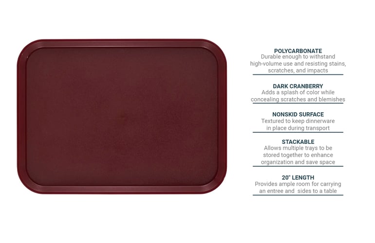 Cambro 1520CWNS488 Plastic Camwear® Cafeteria Tray - 20"L x 15"W, Dark ...