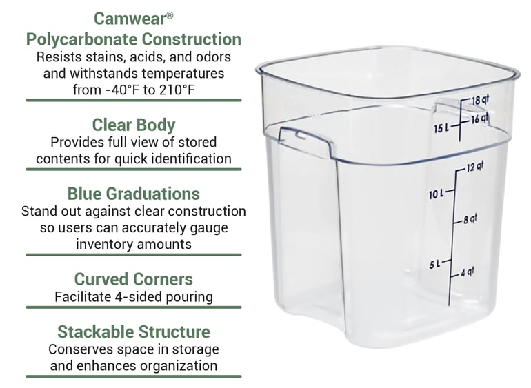 Cambro 18SFSPROCW135 18 qt FreshPro Square Food Storage Container ...