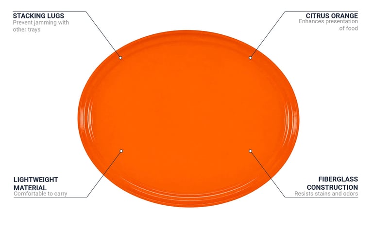 Cambro 2500220 Oval Serving Camtray - 19 1/4x24", Fiberglass, Citrus Orange